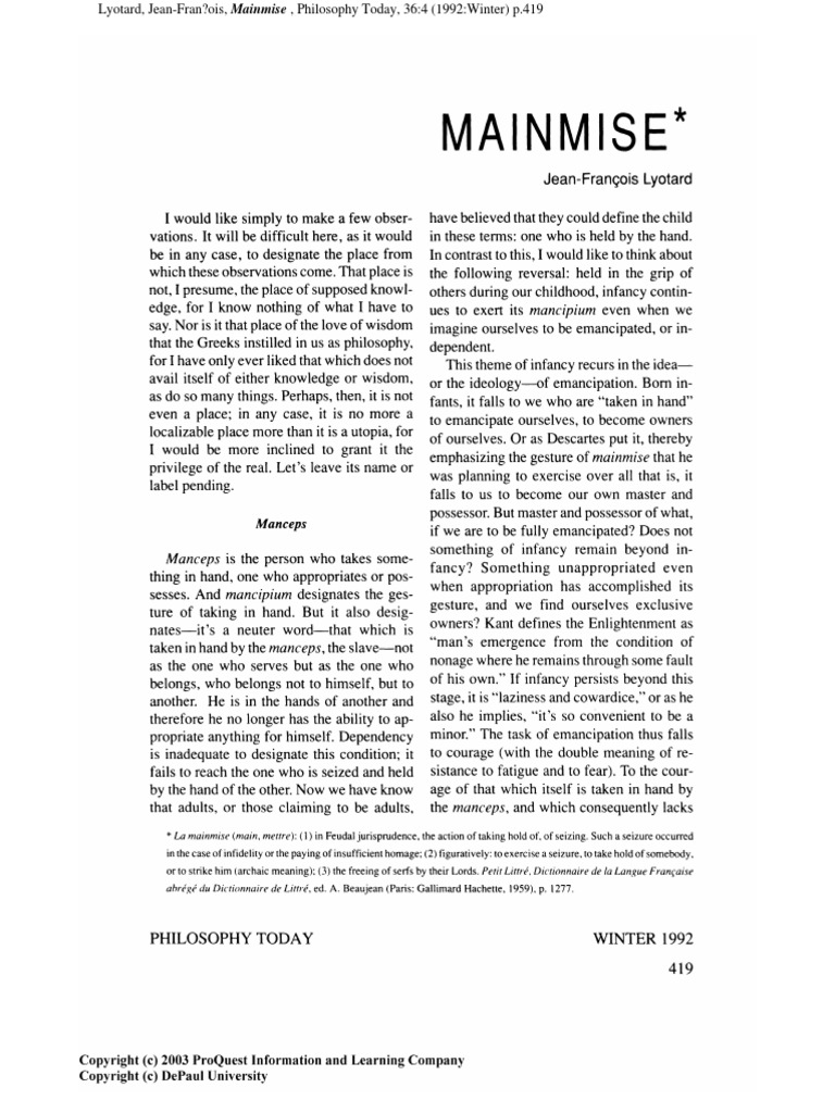 Lyotard - Mainmise | PDF