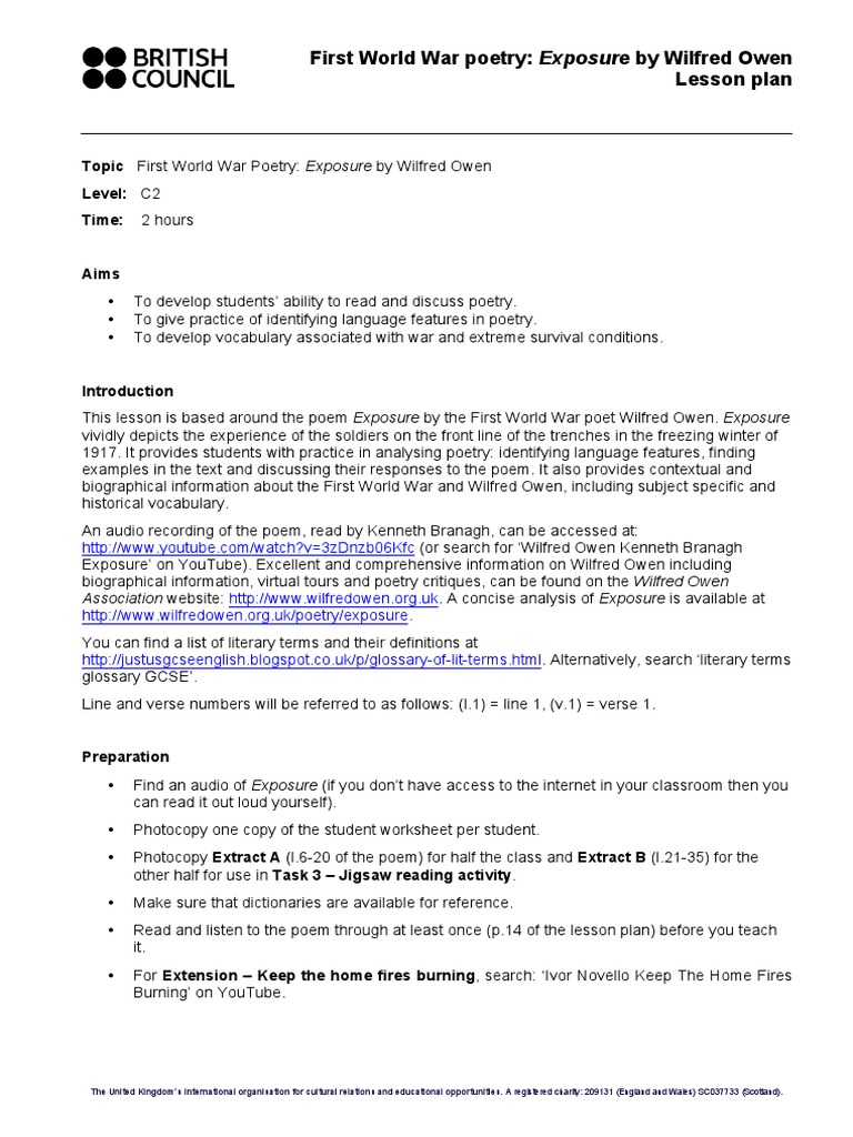 Wilfred Owen Lesson Plan | PDF | Poetry