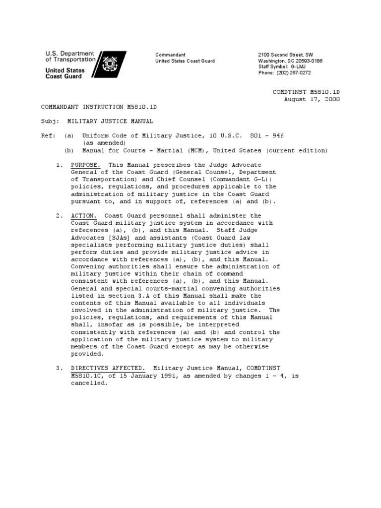 Military Justice Manual | PDF | Courts Martial In The United States ...