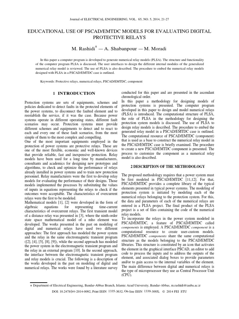 Educational UEDUCATIONAL USE OF PSCAD/EMTDC MODELS FOR EVALUATING DIGITAL PROTECTIVE RELAYSse ...