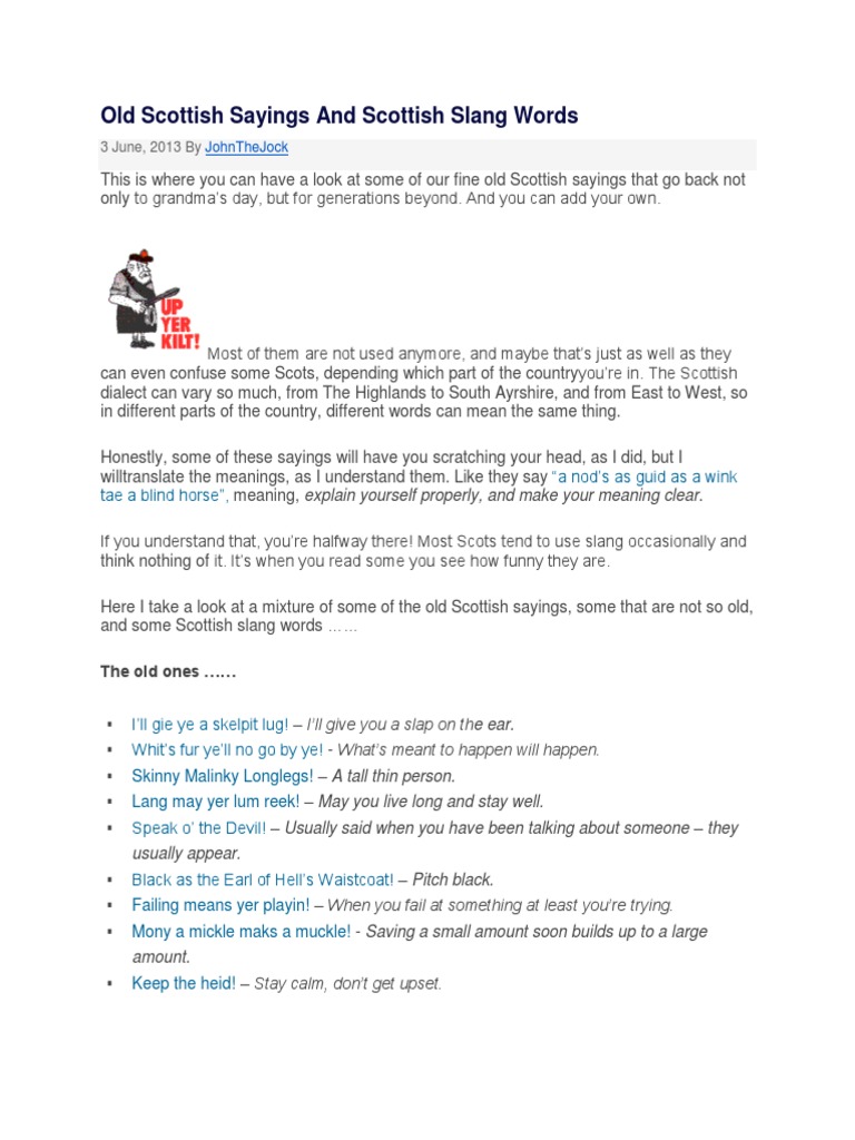 Old Scottish Sayings and Scottish Slang Words | PDF | Scottish ...