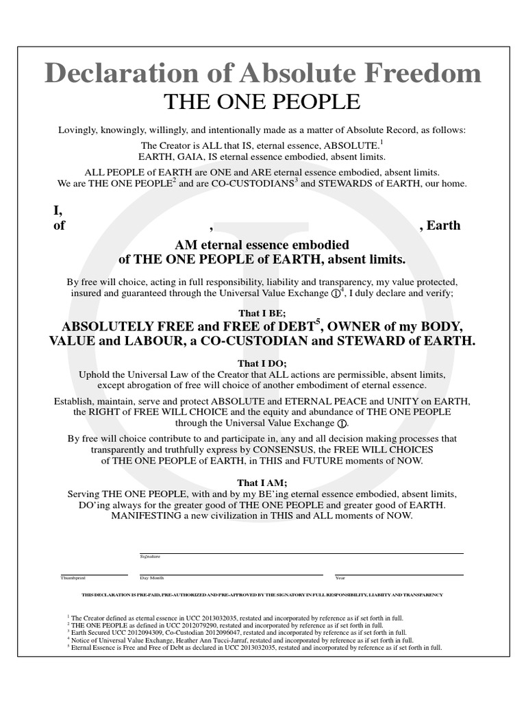 Declaration of Absolute Freedom on Earth | PDF