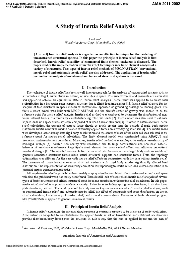 A Study of Inertia Relief Analysis | PDF | Deformation (Mechanics ...