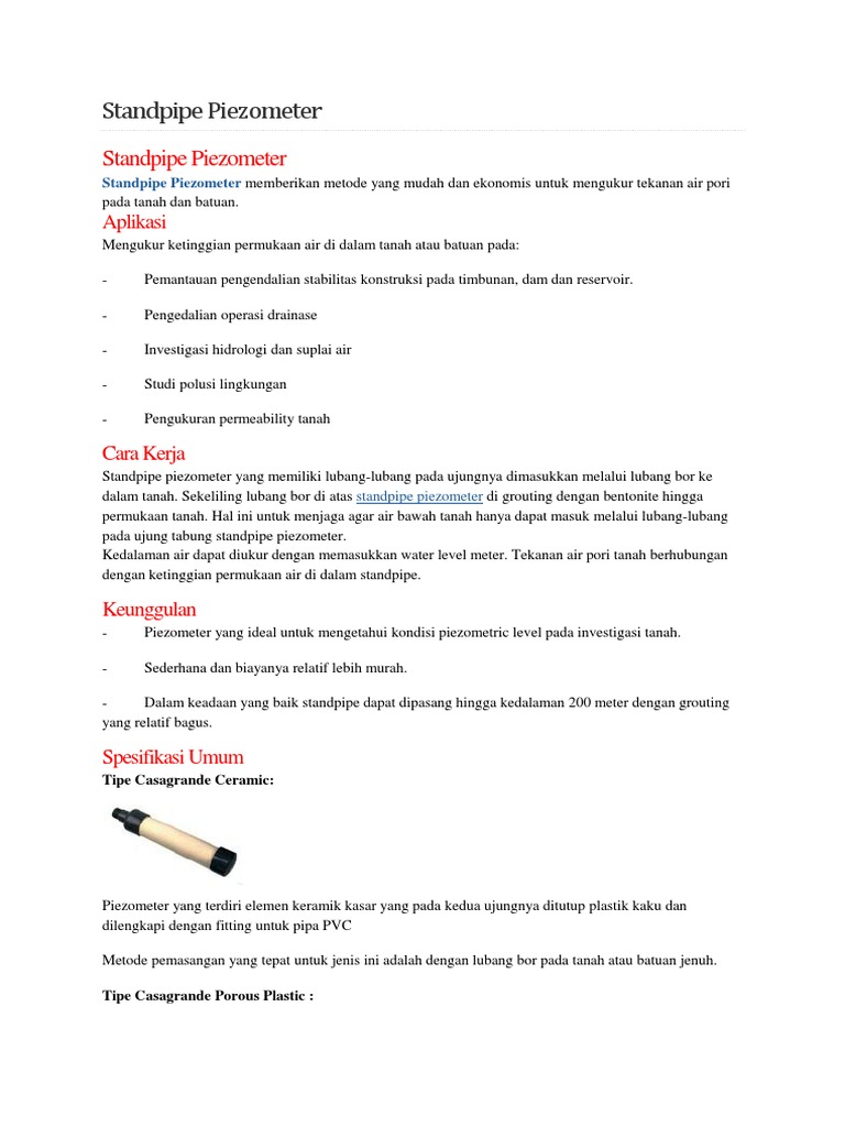 Standpipe Piezometer | PDF