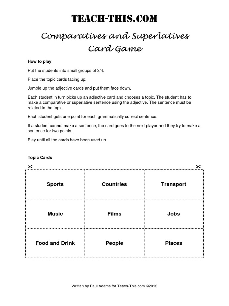 Comparative and Superlative Card Game | PDF | Grammar | Language Mechanics