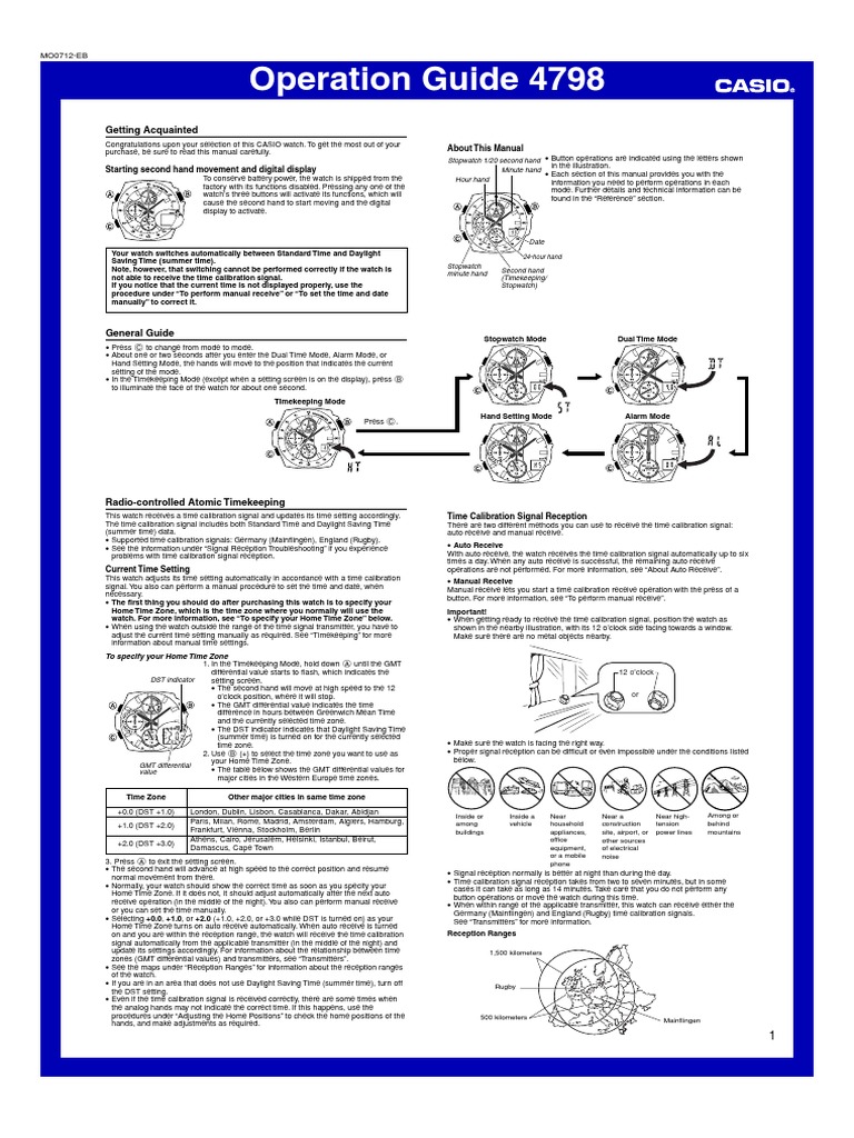 Casio 4798 Watch Operation Guide | PDF