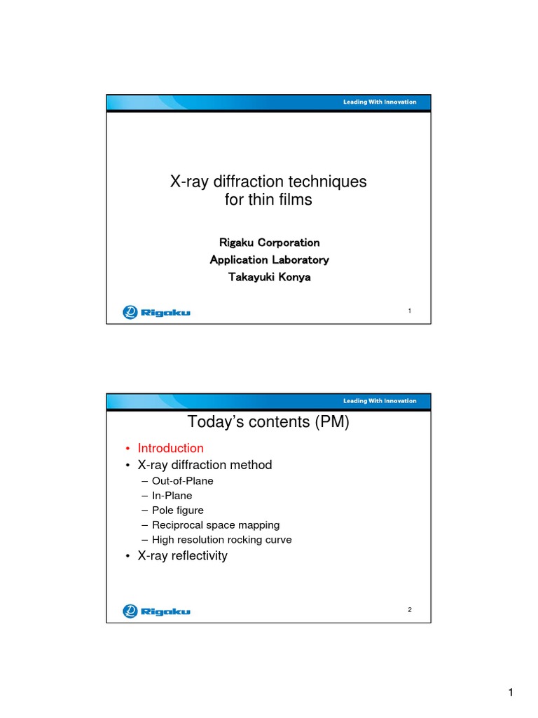 X-Ray Diffraction Techniques For Thin Films | PDF | X Ray Crystallography | Crystal Structure