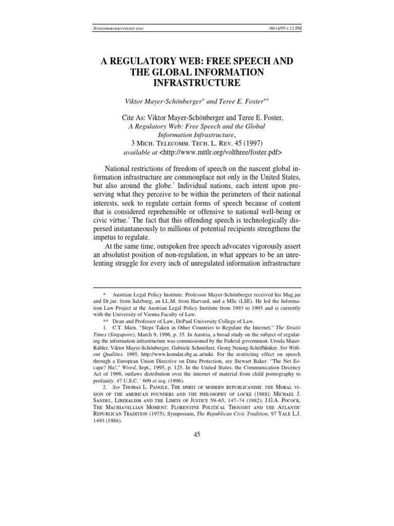 A Regulatory Web: Free Speech and The Global Information Infrastructure ...