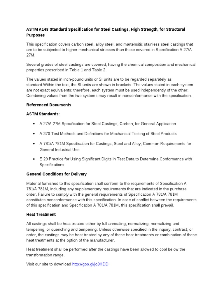 ASTM A148 Standard Specification For Steel Castings | PDF