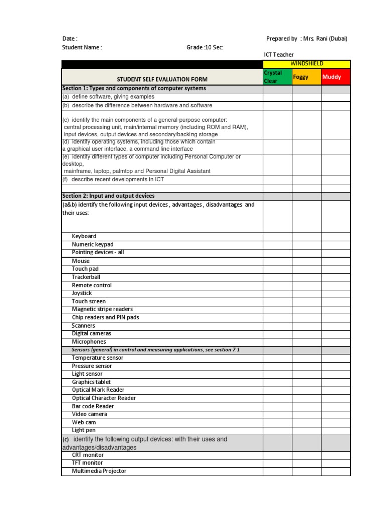 YEAR 10 Self Tracking Form | Computer Data Storage | Computer Network