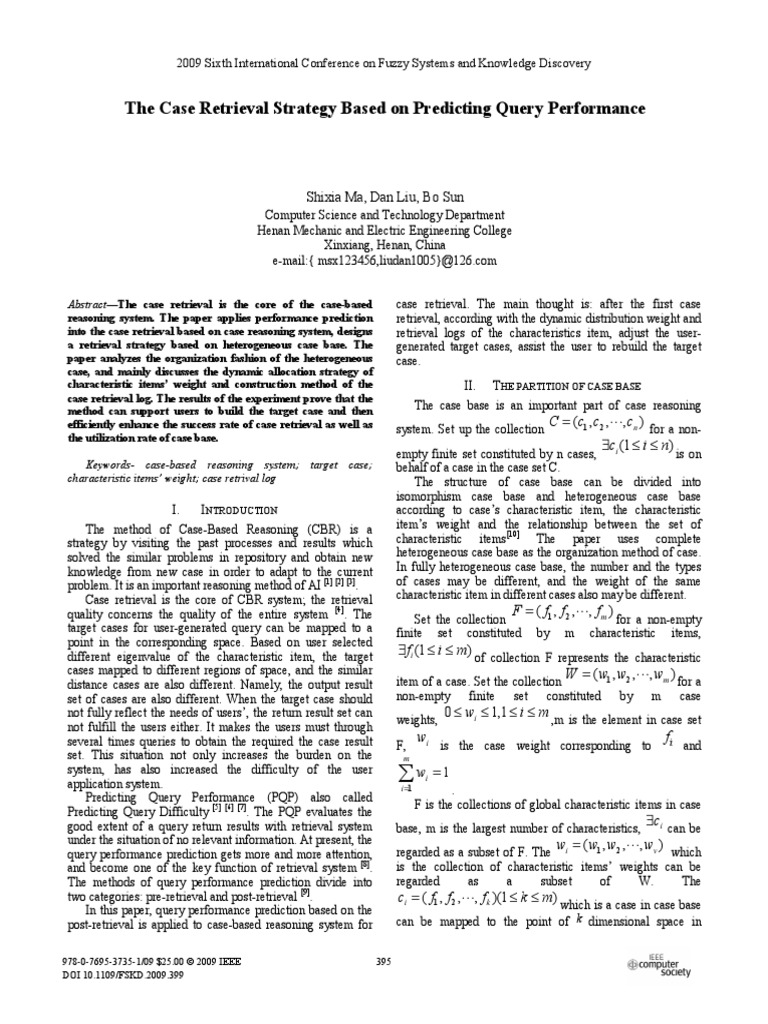The Case Retrieval Strategy Based On Predicting Query Performance | PDF | Information Retrieval ...