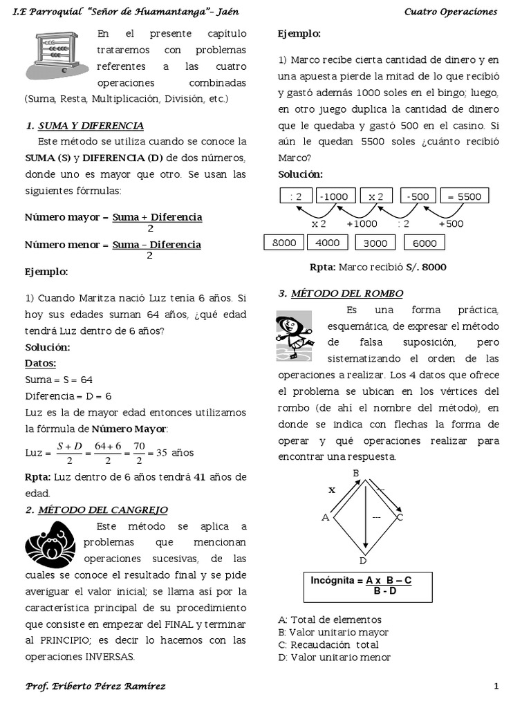 cuatro operaciones - 3° y 4° | Matemáticas | Naturaleza | Prueba ...