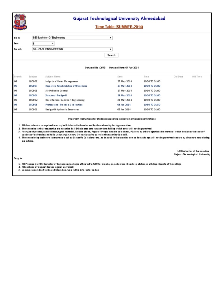 Civil Engineering Exam Schedule | PDF | Technology & Engineering