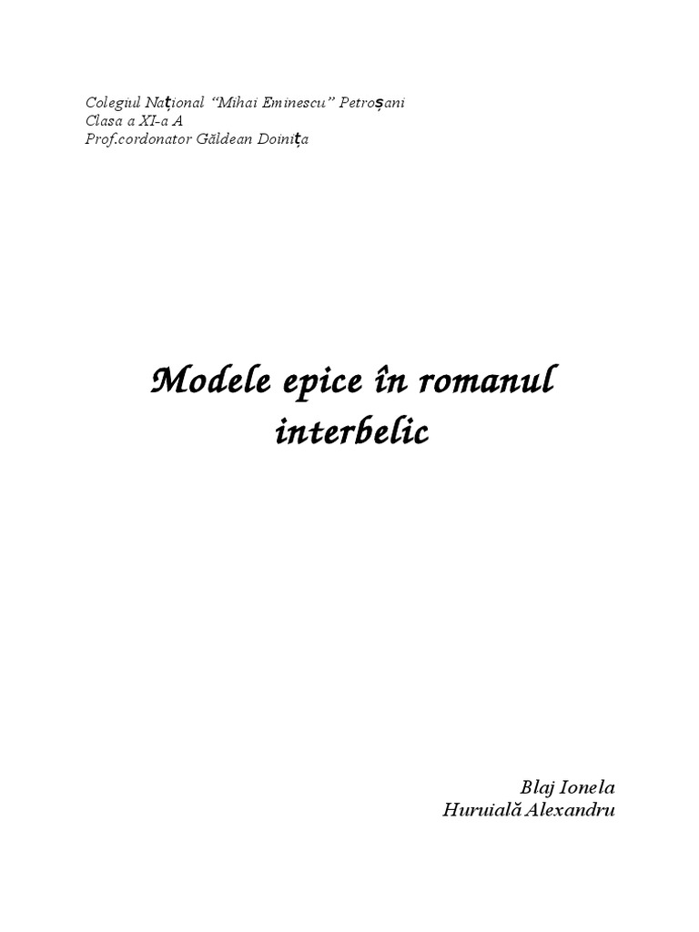 Modele Epice În Romanul Interbelic | PDF