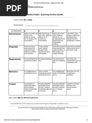 Solar System Model Project Rubric