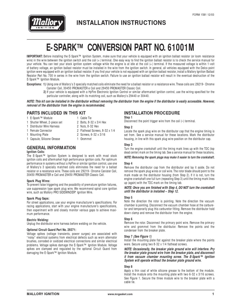 Mallory Points Ignition Conversion Module | PDF | Distributor ...