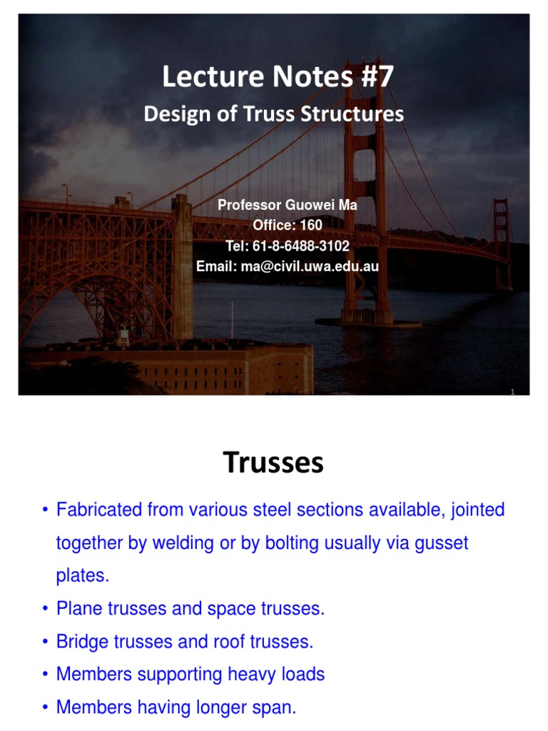 Lecture Notes 7 Design of Truss I | PDF | Truss | Civil Engineering
