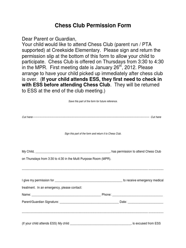 Chess Club Permission Form | PDF