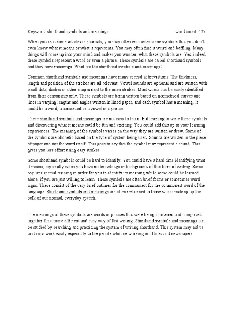 Shorthand Symbols and Meanings | PDF | Shorthand | Symbols