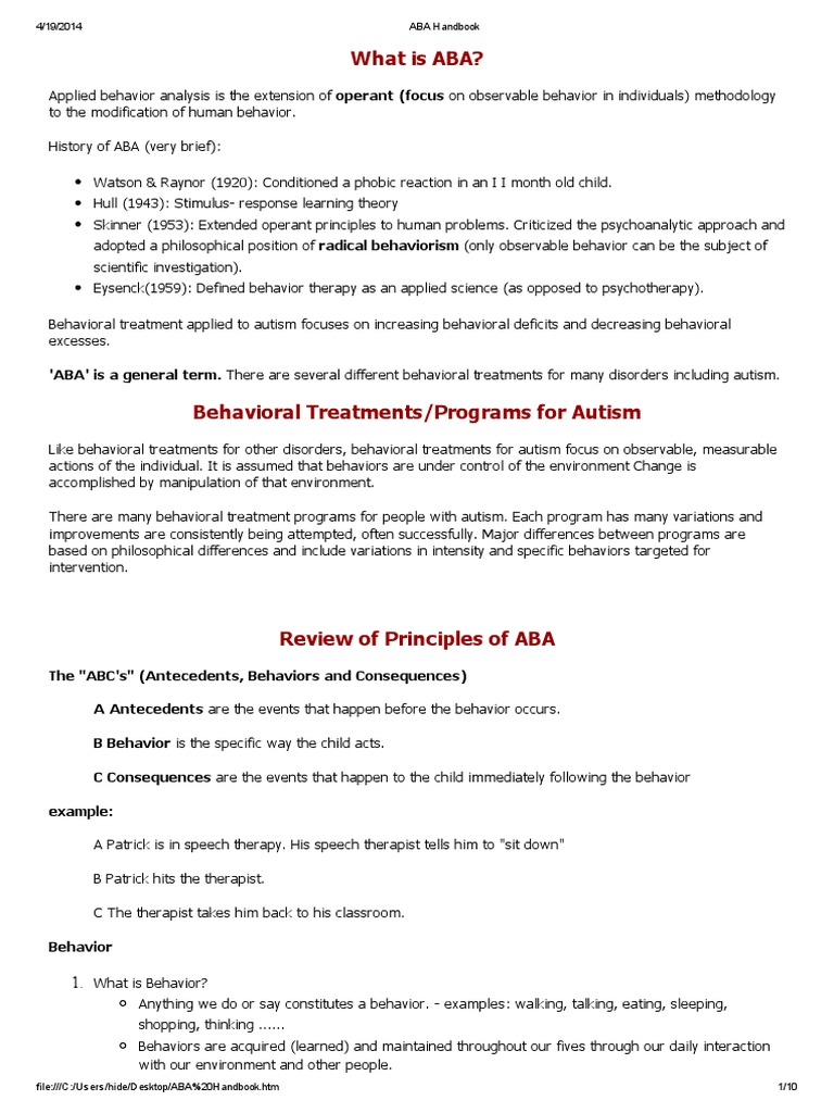 ABA Handbook | PDF | Reinforcement | Psychotherapy