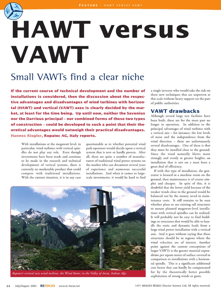 HAWT Versus VAWT Small VAWTs Find A Clear Niche | PDF