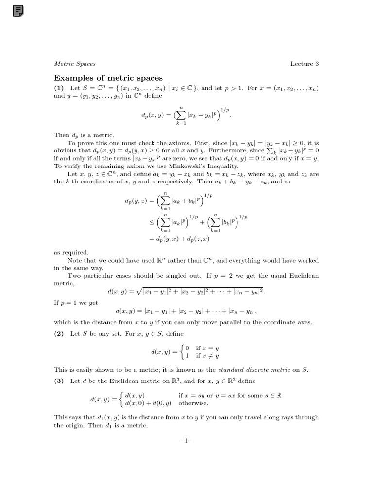 Metric Spaces Explained: Examples that Illustrate Key Concepts | PDF | Metric (Mathematics ...