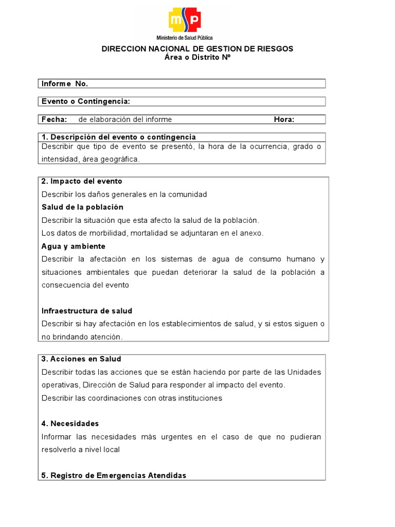 Formato Informe de Eventos Adversos y Feriados | PDF