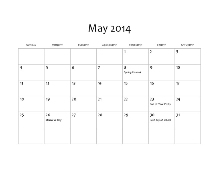 May 2014 Events Calendar | PDF