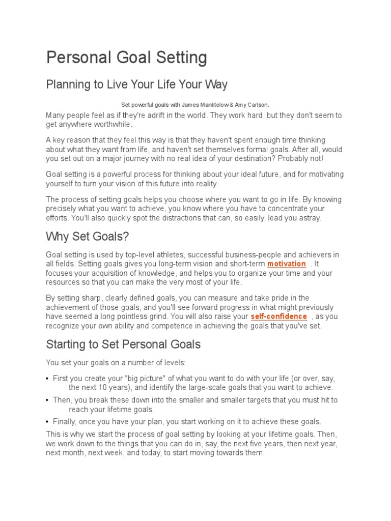 Personal Goal Setting: Planning To Live Your Life Your Way | PDF | Business