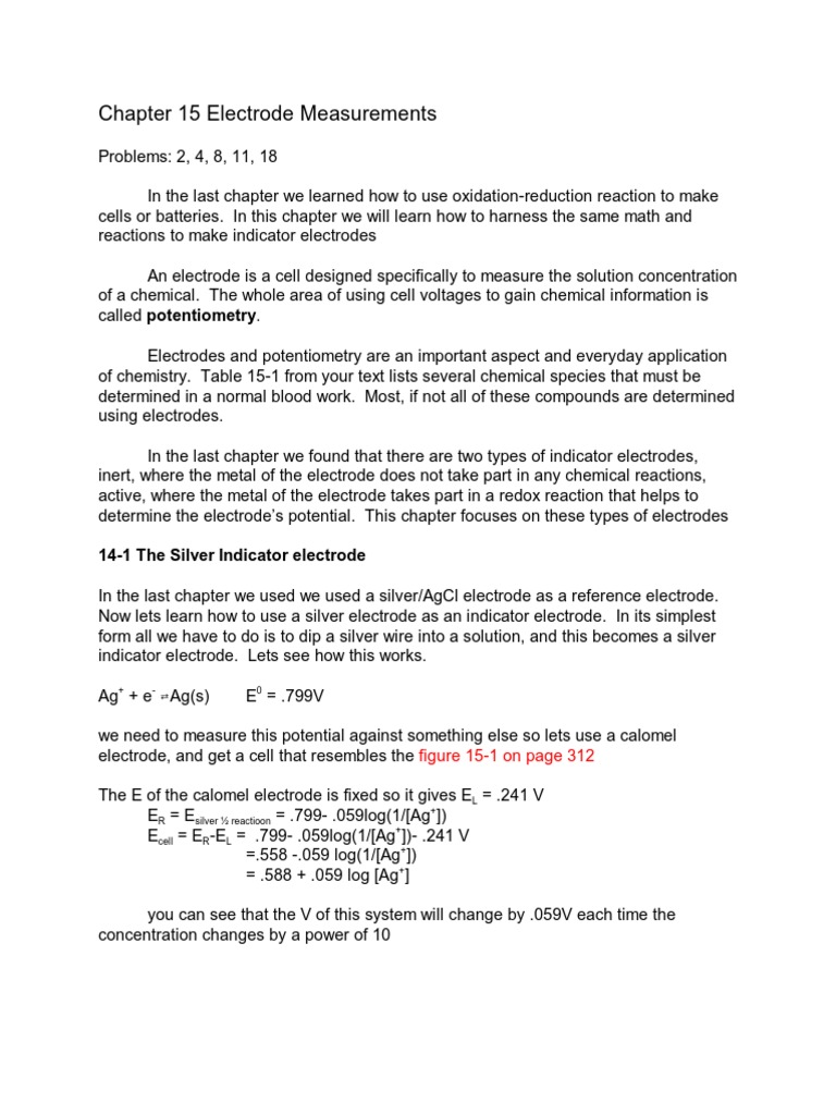 Chapter 15 Electrode Measurements 14 1 The Silver Indicator Electrode
