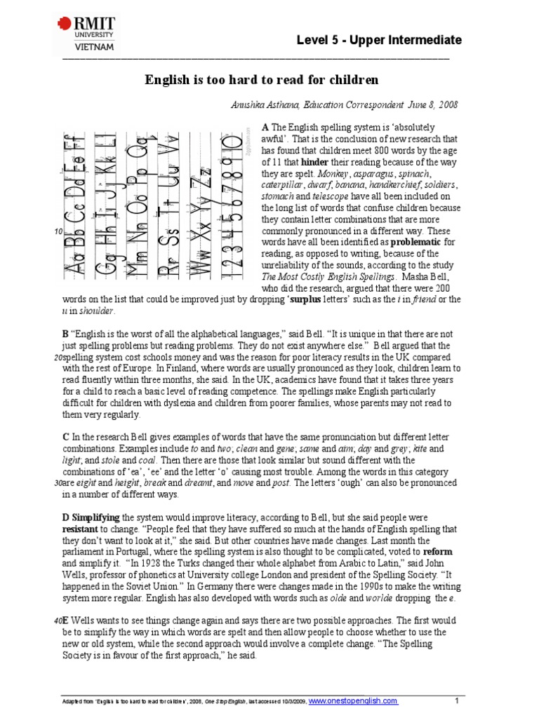 09. English is Too Hard to Read for Children (Ss Copy) | English ...