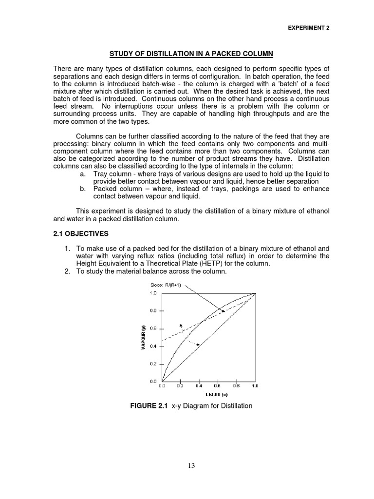 Experiment 2 - Study of Packed Column Distillation | PDF | Distillation | Laboratory Techniques