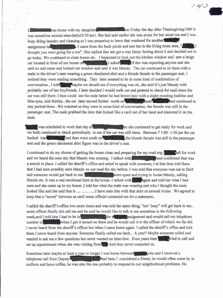 Mandy Stavik Homicide - Witness 1 Statement - Redacted | PDF | Witness ...
