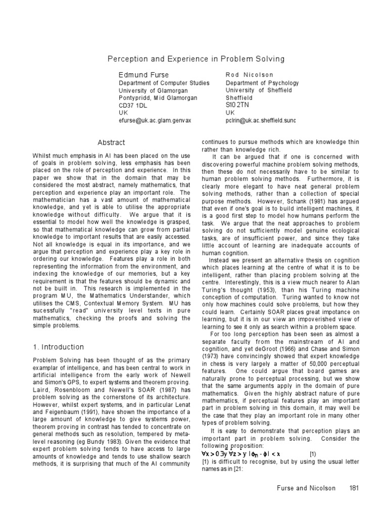Perception and Experience in Problem Solving | PDF | Expert | Parsing