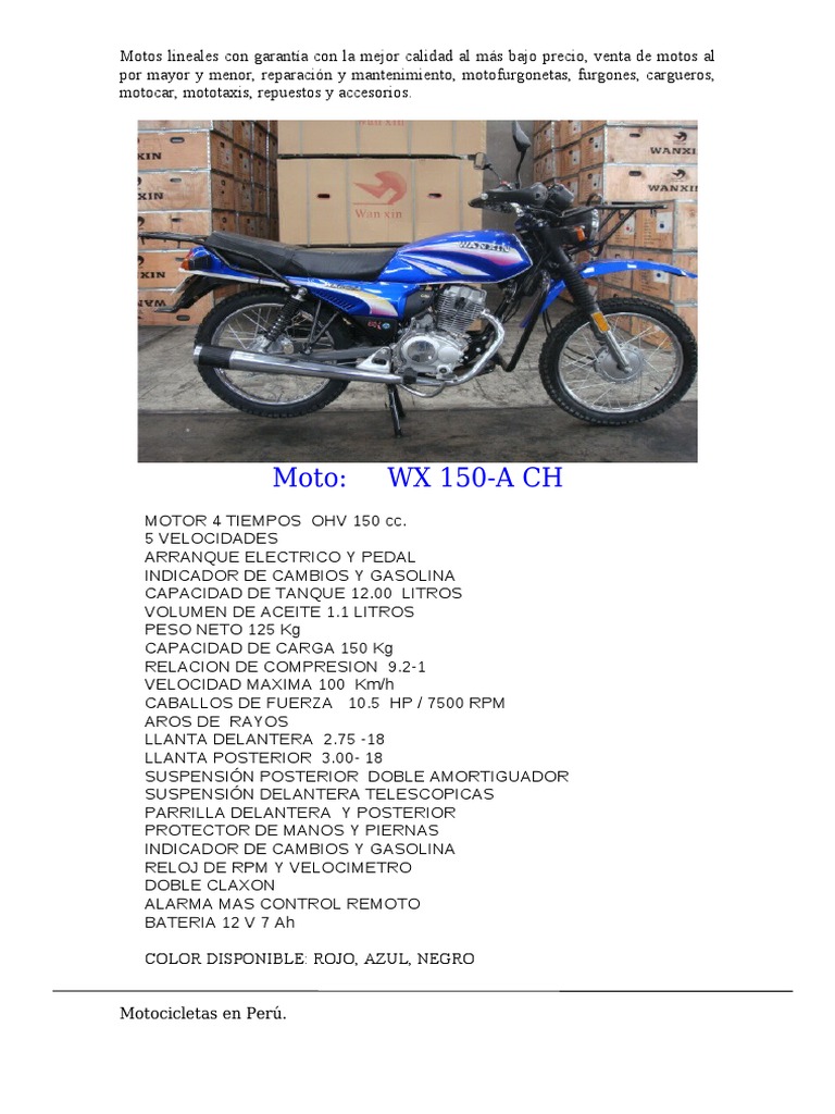 Motos Ficha Tecnica Wx150 A | PDF