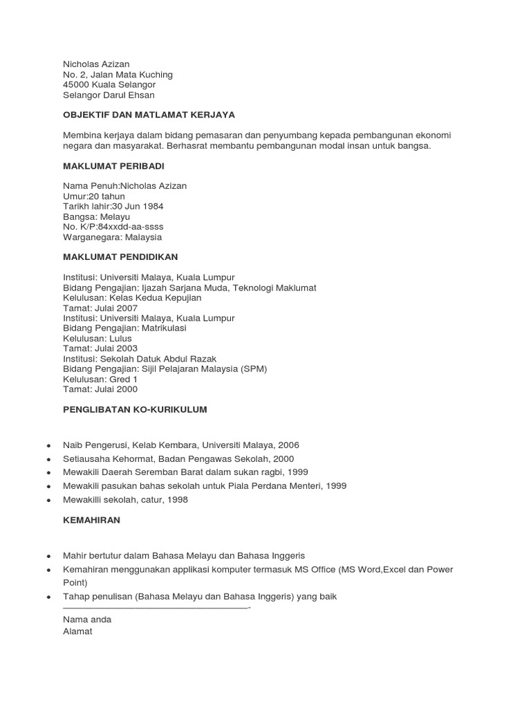 CONTOH Resume Bahasa Melayu | PDF