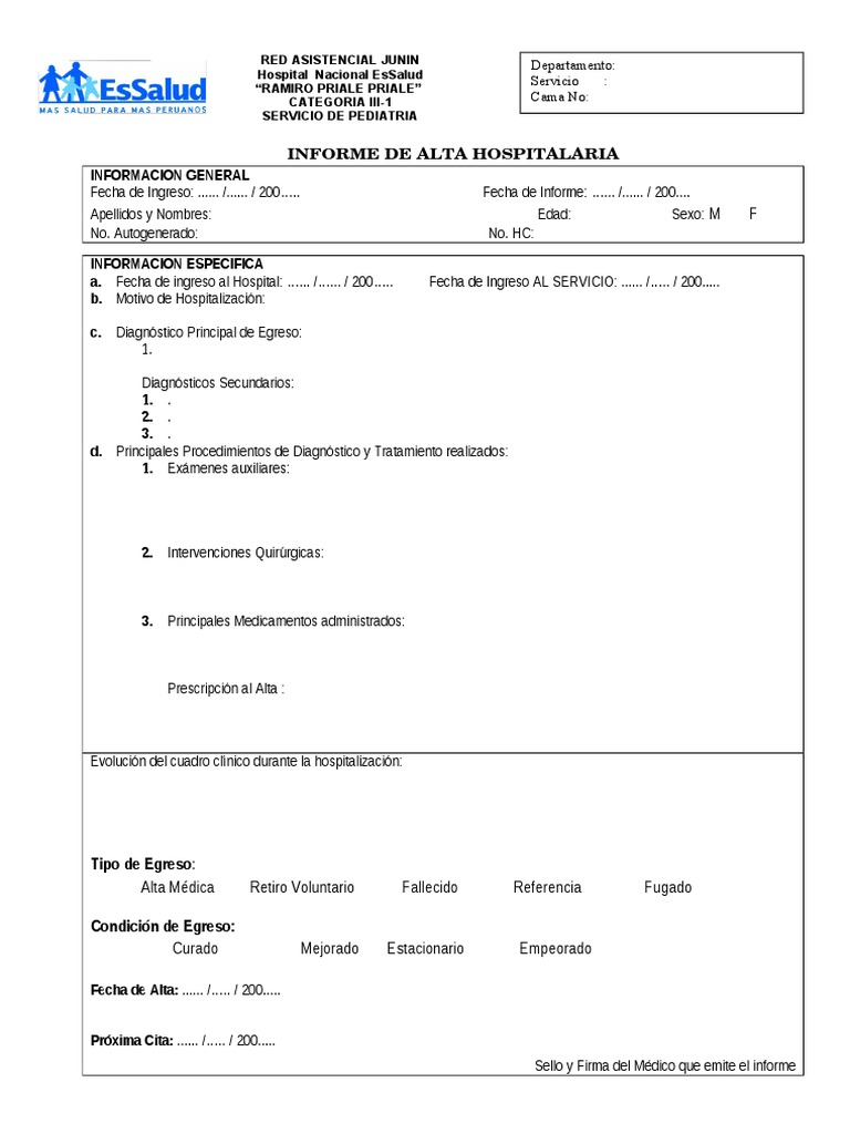 Informe de Alta Hospitalaria Dac | PDF