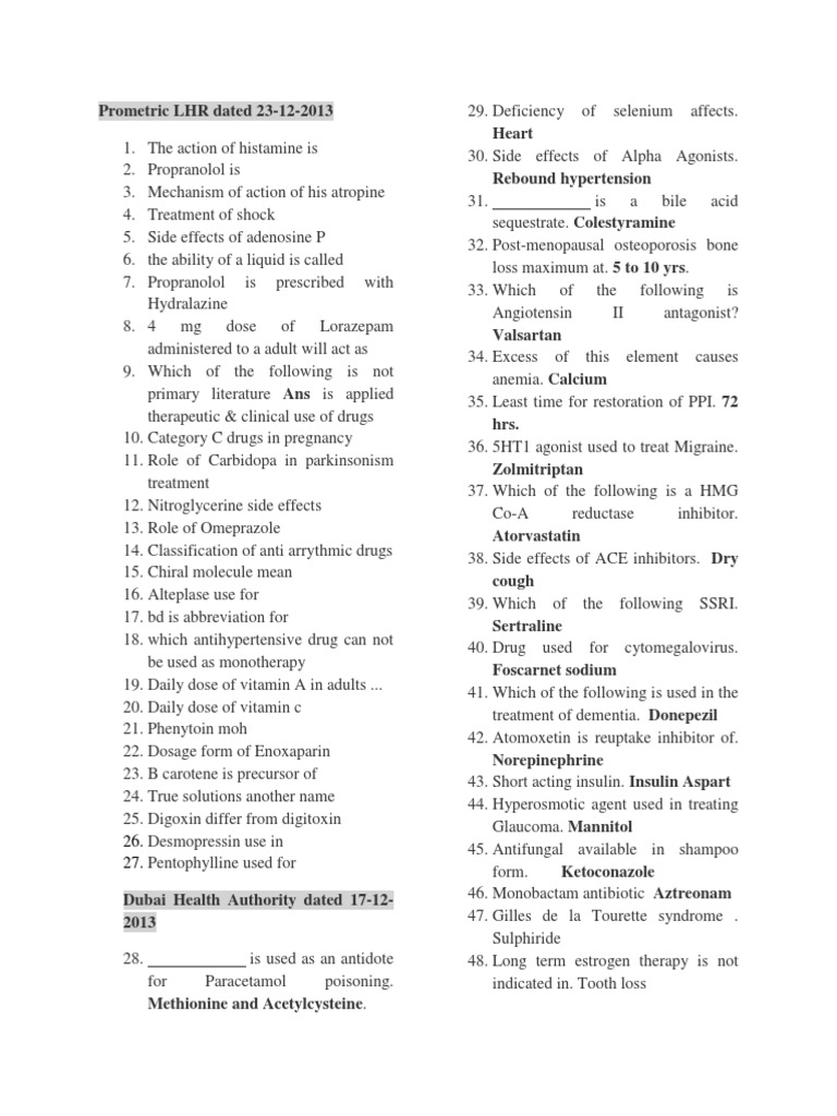Prometric Tests Question Book | PDF | Hypertension | Drugs