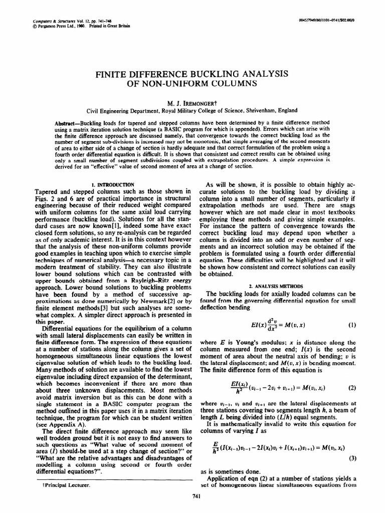 An Accurate Finite Difference Analysis of Buckling Loads for Tapered ...