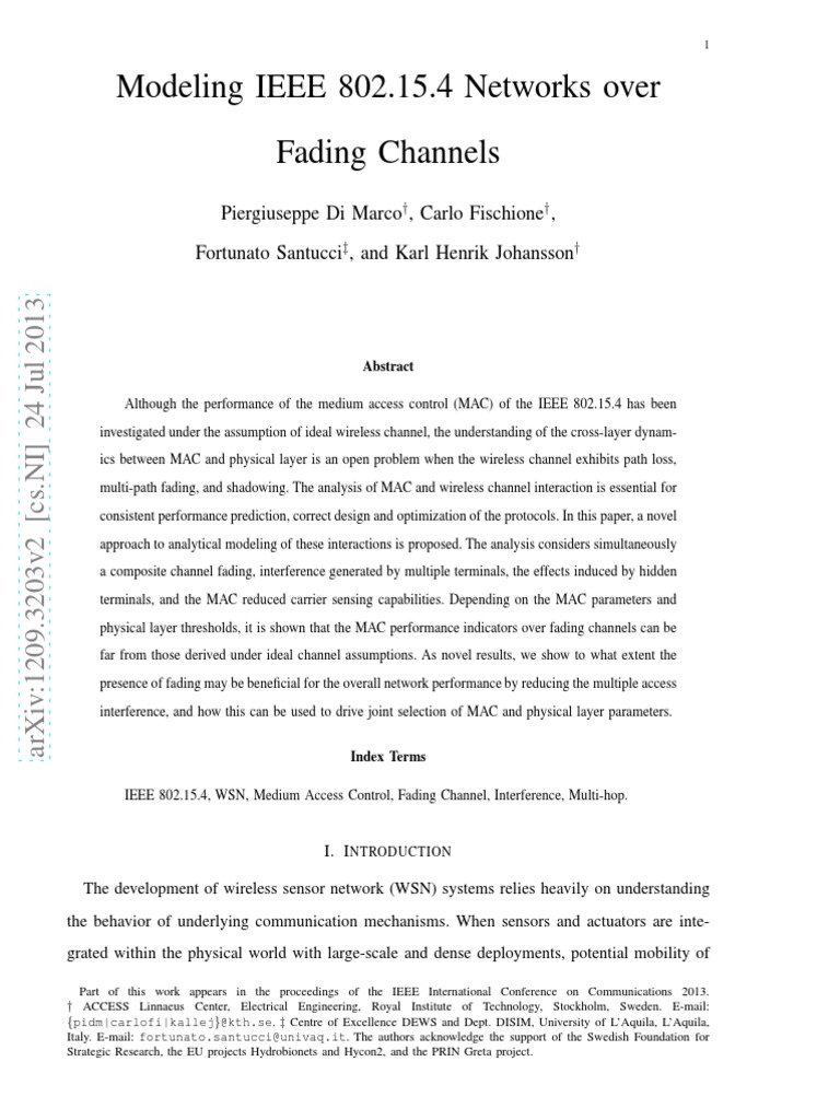 Modeling IEEE 802.15.4 Networks Over Fading Channels | PDF | Network Topology | Ieee 802.11