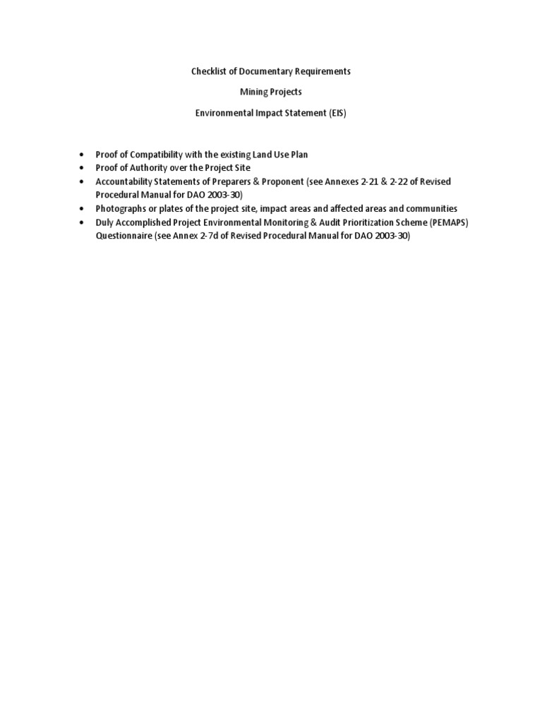 Checklist Requirements Screening EIS Philippines | PDF | Environmental ...