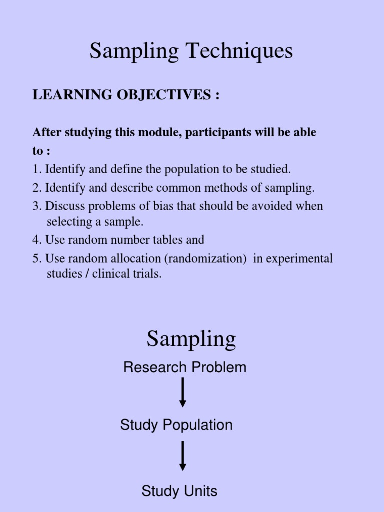 Sampling Techniques: Learning Objectives | PDF | Sampling (Statistics ...