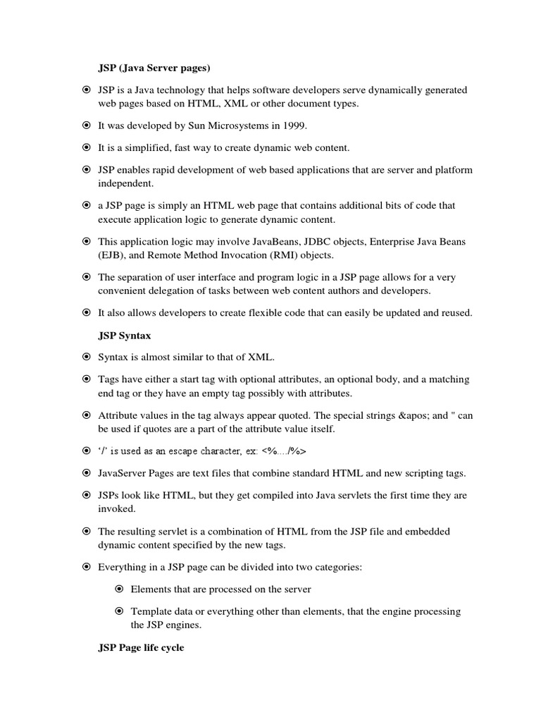 JSP (Java Server Pages) | Download Free PDF | Java Server Pages | Java Servlet