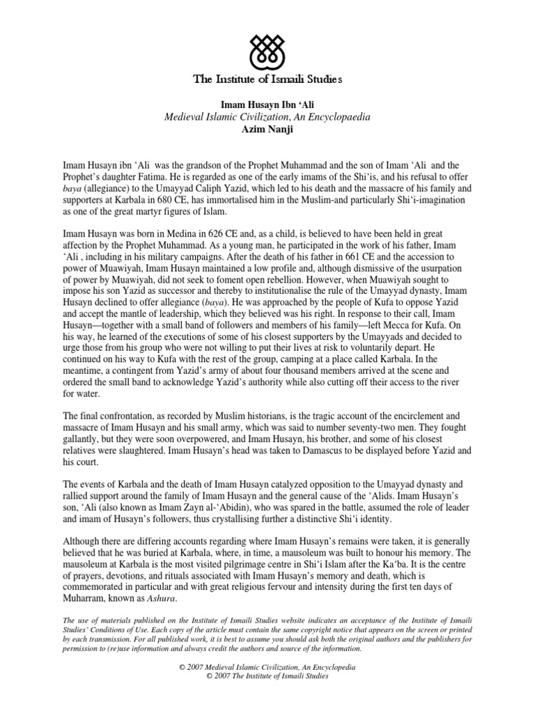 Imam Husayn Ibn Ali - From Medieval Islamic Civilization, An ...