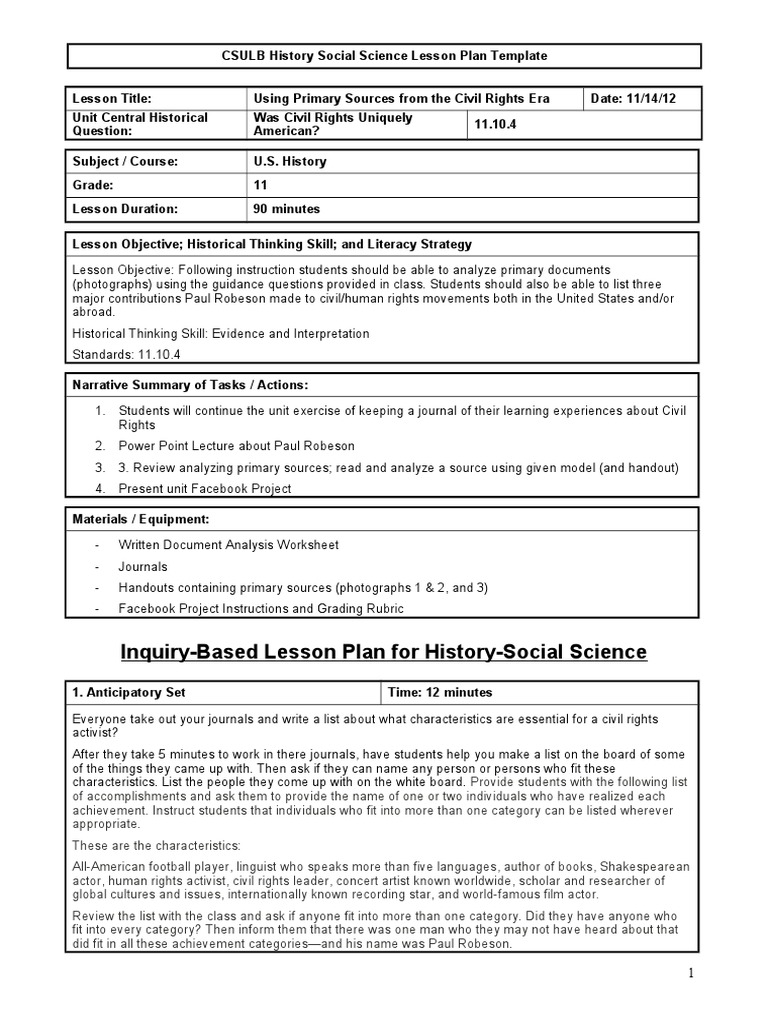 Civil Rights Lesson for 11th Grade | PDF | Lesson Plan | Cognition