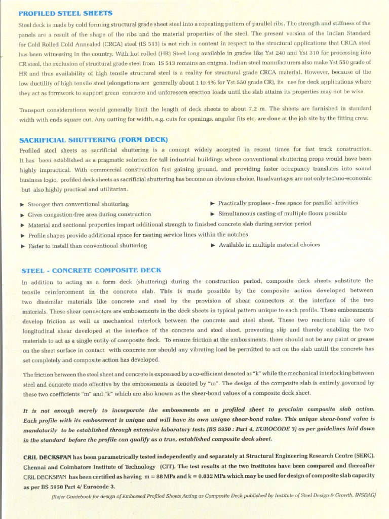 Profiled Steel Sheets: Sacrificial Siiuttering (Form Deck) | PDF ...