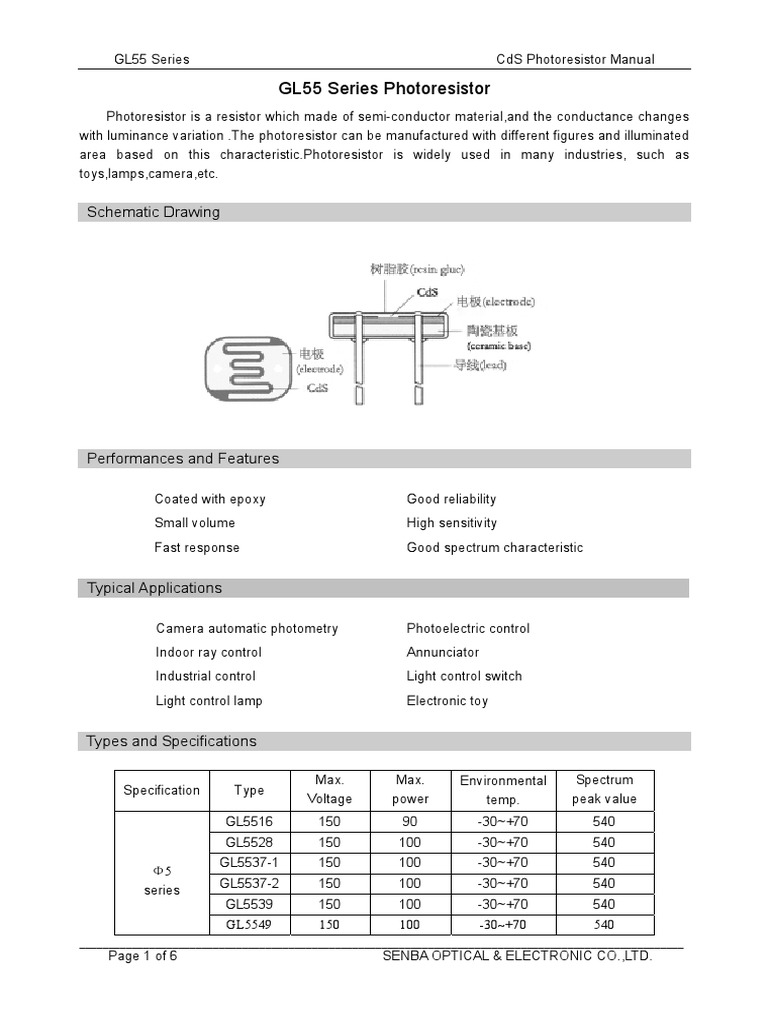 GL55 Series Photoresistor: Schematic Drawing | PDF | Electrical ...