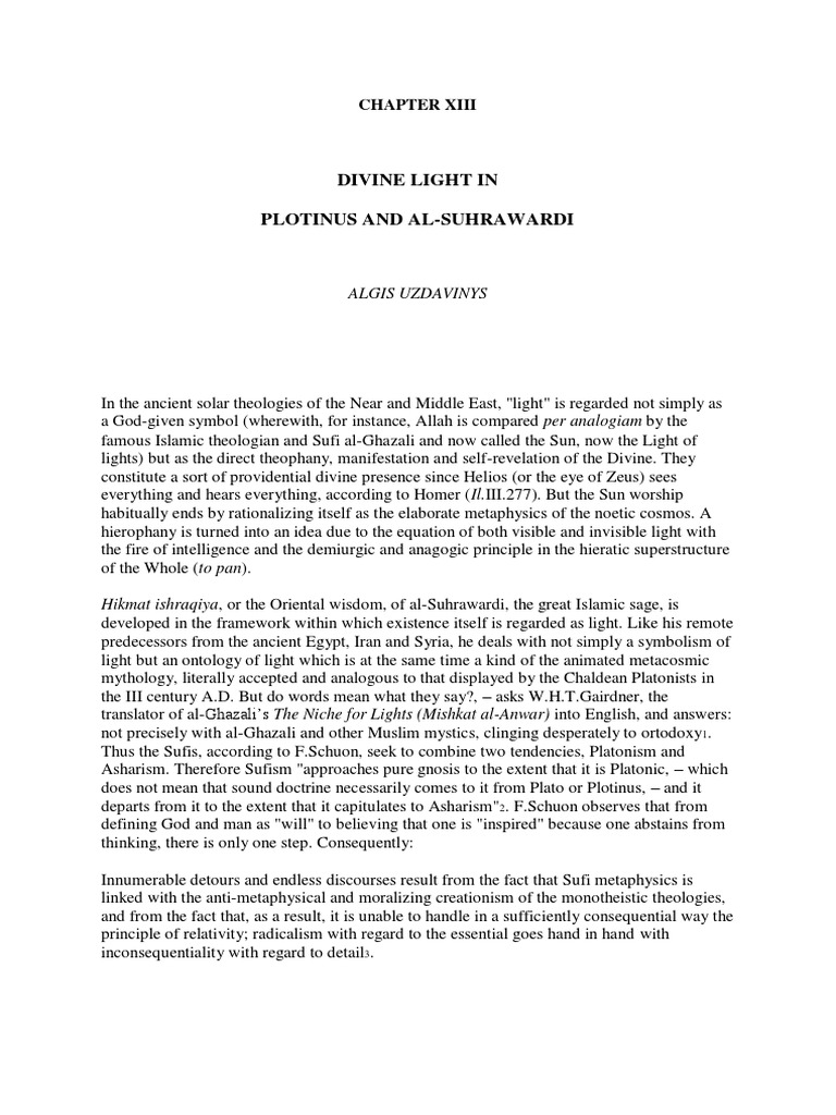 Divine Light in Plotinus and Suhrawardi | Download Free PDF | Nous ...