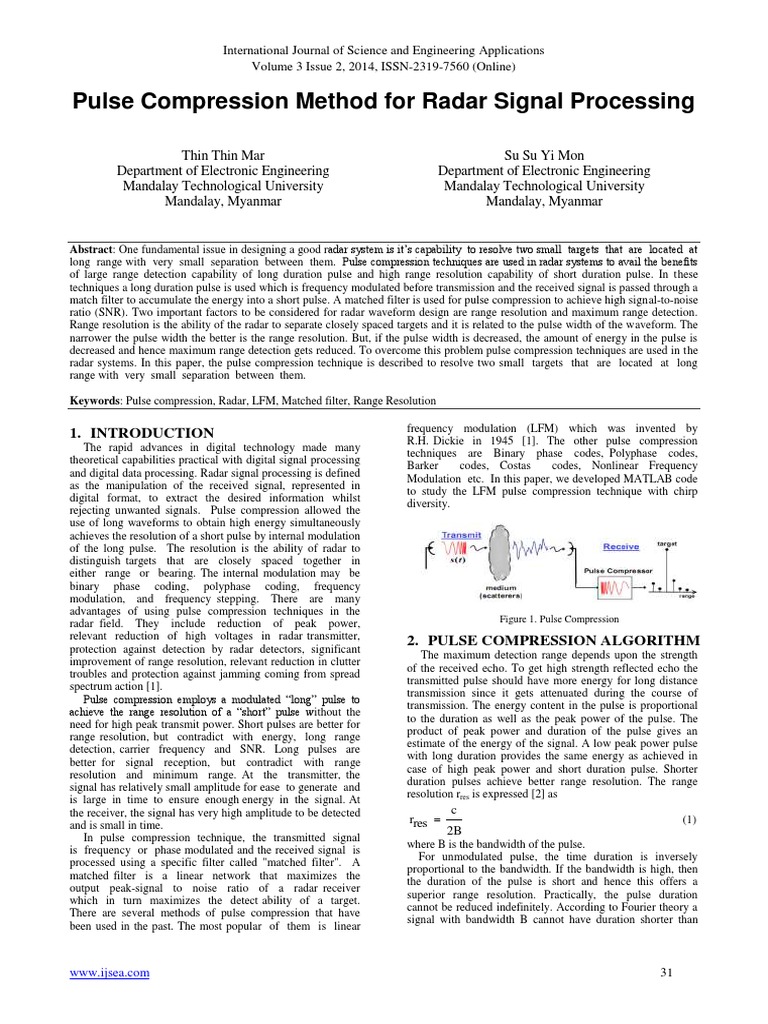 Pulse Compression Method For Radar Signal Processing | PDF | Signal To Noise Ratio | Filter ...