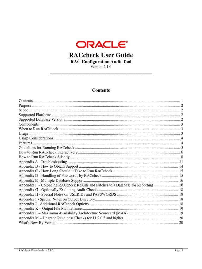 Raccheck User Guide: Rac Configuration Audit Tool | PDF | Superuser | Oracle Database
